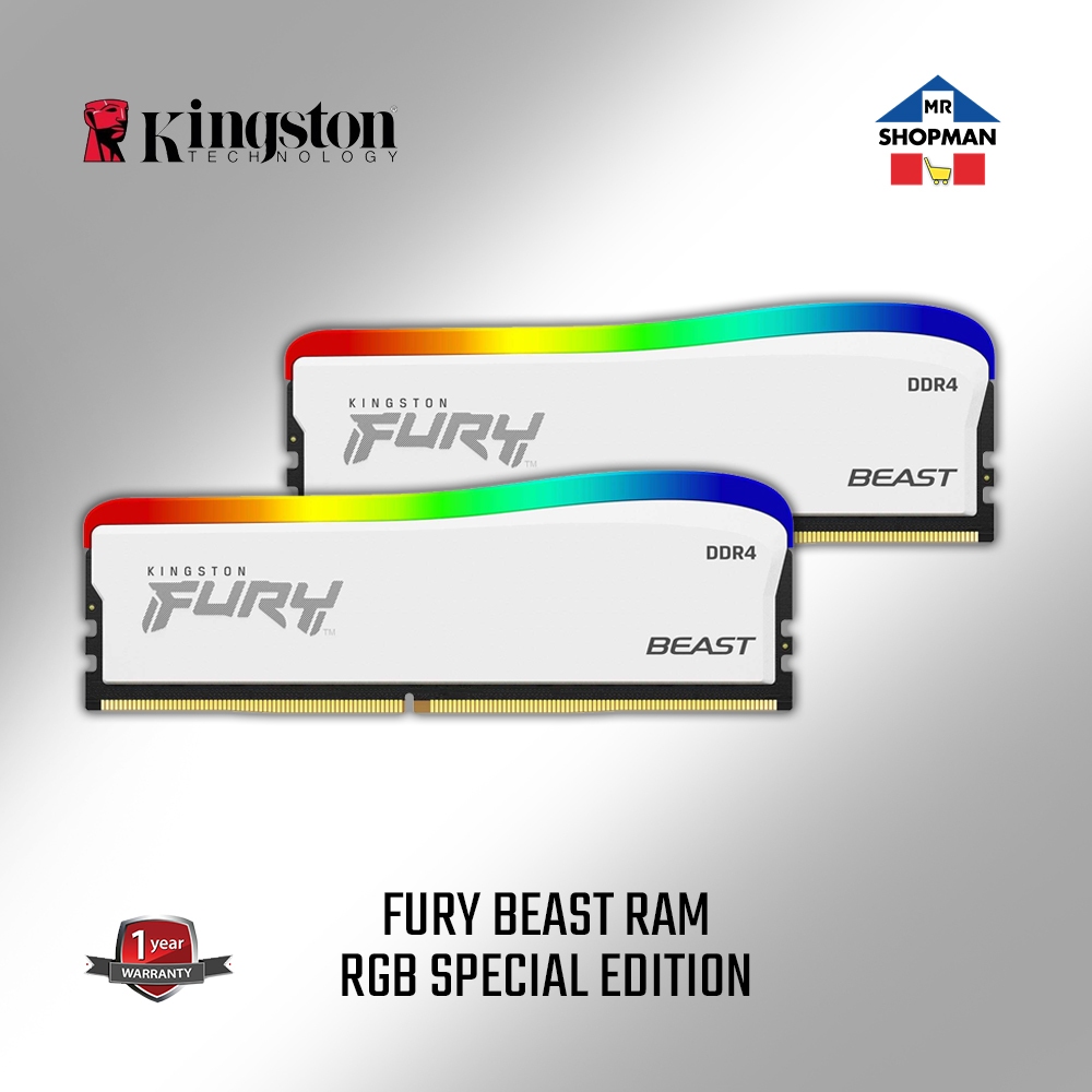 Kingston FURY Beast 16GB (2x8gb) 3200Mhz / 3600Mhz WHITE DDR4 RGB Special Edition Memory RAM ...