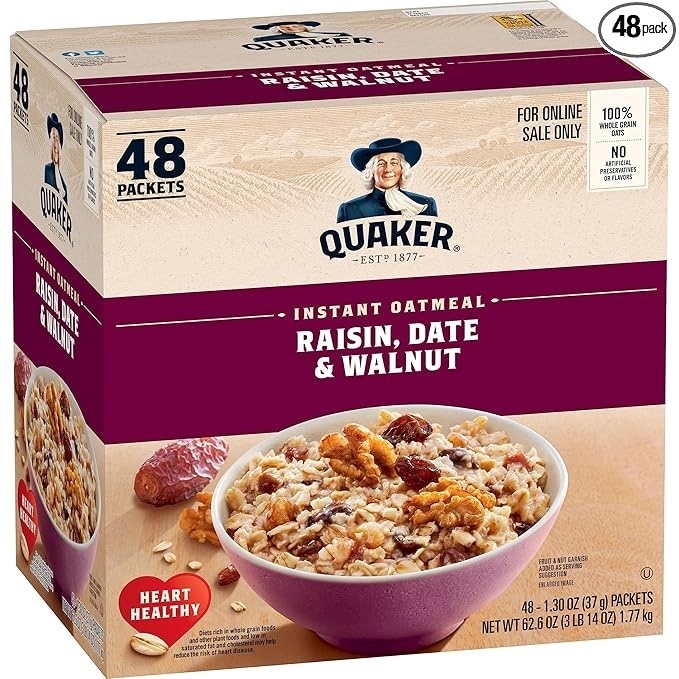 1 Box Quaker Instant Oatmeal, Raisin, Dates and Walnut, Individual ...