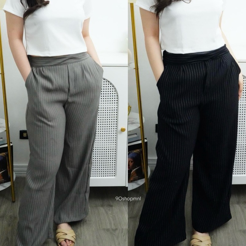 90SHOPMNL IVY PIN STRIPE WIDE LEG TROUSERS (SIZE M-L & XL-2XL) | Shopee ...