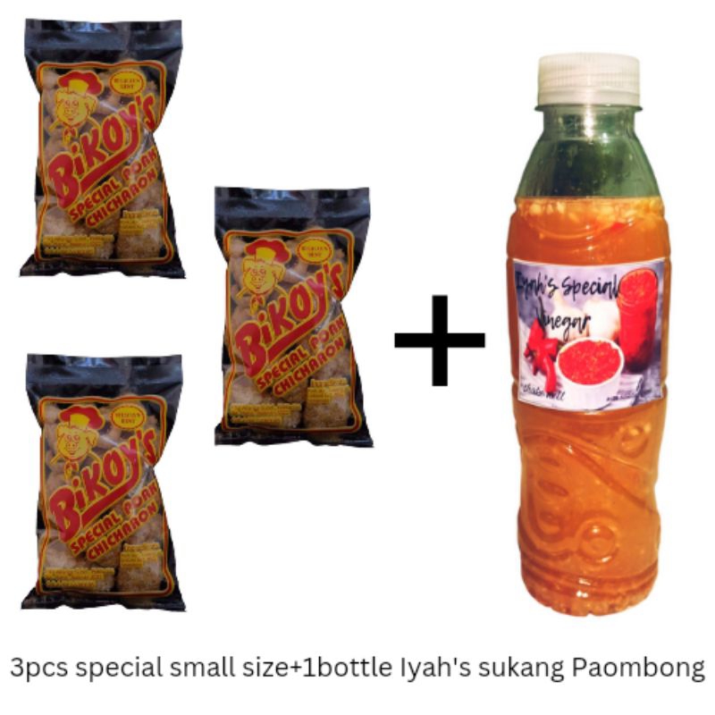 Bikoys Pork chicharon Small 3pcs+1 bottle Spicy Sukang Paombong ...