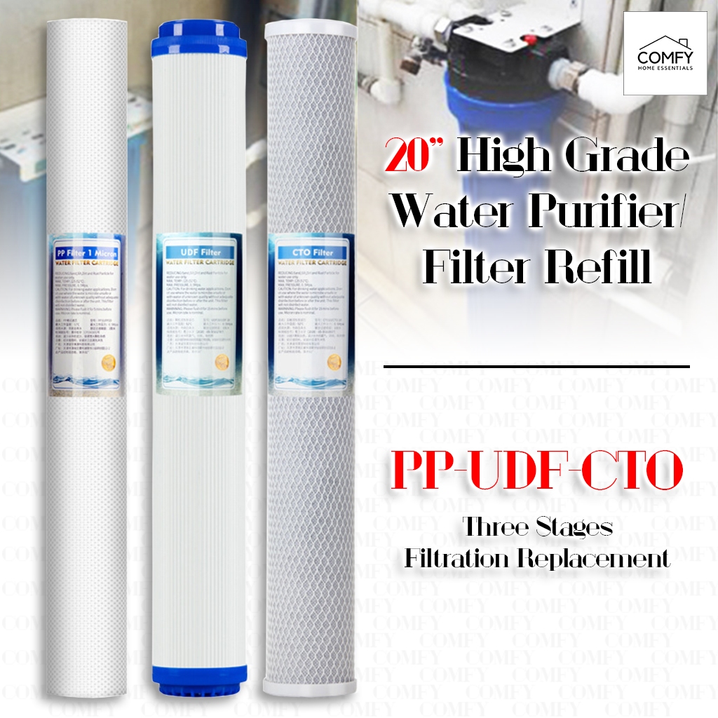 20" Inches 3 Stage Filters Replacement PP UDF CTO Water Purifier Refill ...