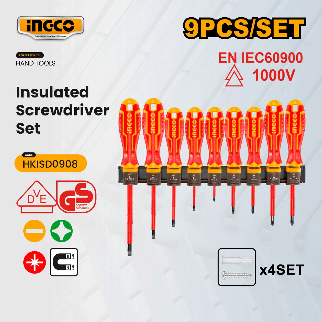 Ingco 9Pcs/Set Insulated Screwdriver Set Slotted Philips Screw for DIY ...