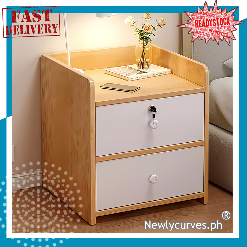 NEW Wooden Bedside Table With Lock Drawer Modern Nordic Nightstand ...