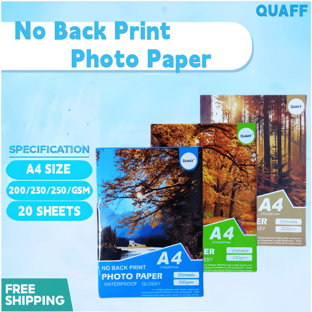 QUAFF No Back Print Inkjet Glossy Photo Paper A4 Size 200gsm / 230gsm / 250gsm (20sheets/pack ...