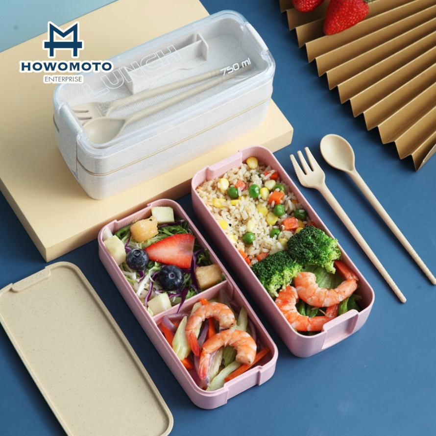 Portable 2 3 Layer Lunch Box Kitchen Bento Box 750mL/900mL Food ...