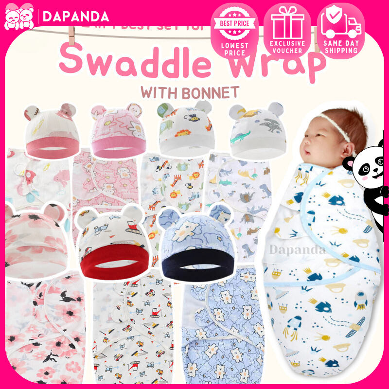 DAPANDA Newborn Swaddle Bonnet Sets With Adjustable Magic Sticker Gift Idea for Baby | Shopee ...