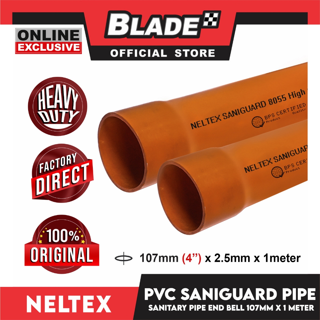 Neltex PVC Saniguard Pipe 107mm x 1meter with Bell, Sanitary Pipe ...