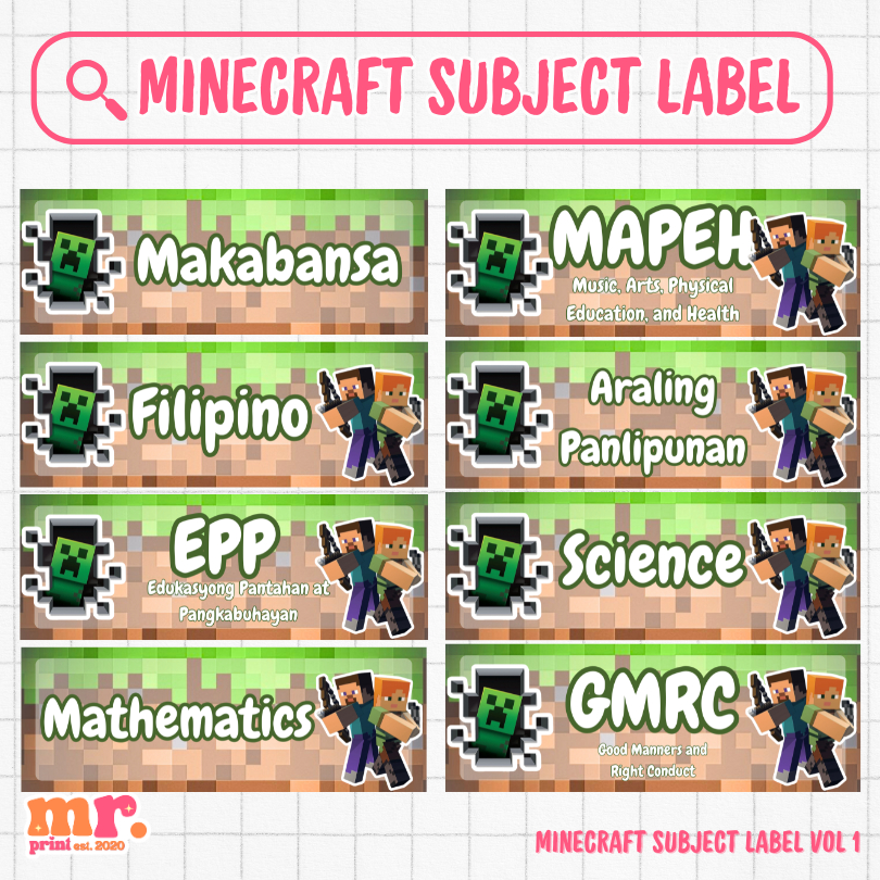 MINECRAFT SUBJECT STICKER LABEL VOL 1| COOL CUTE WATERPROOF STICKERS ...