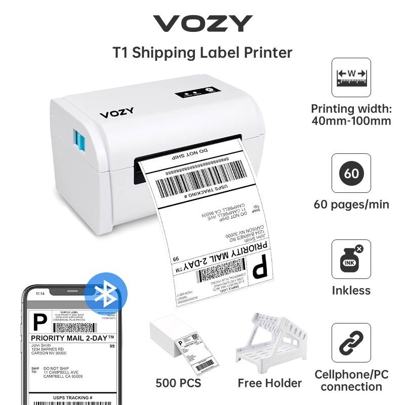 VOZY T1 PC/Cellphone Bluetooth/USB Thermal Printer Waybill Label ...