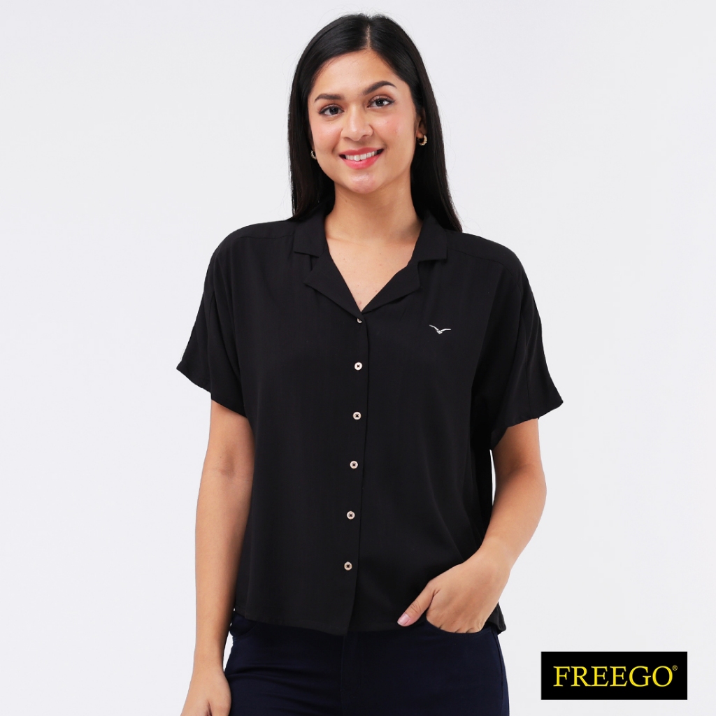 Freego Ladies Woven Plain Soft Linen Short Sleeve Blouse AST04-0235 ...