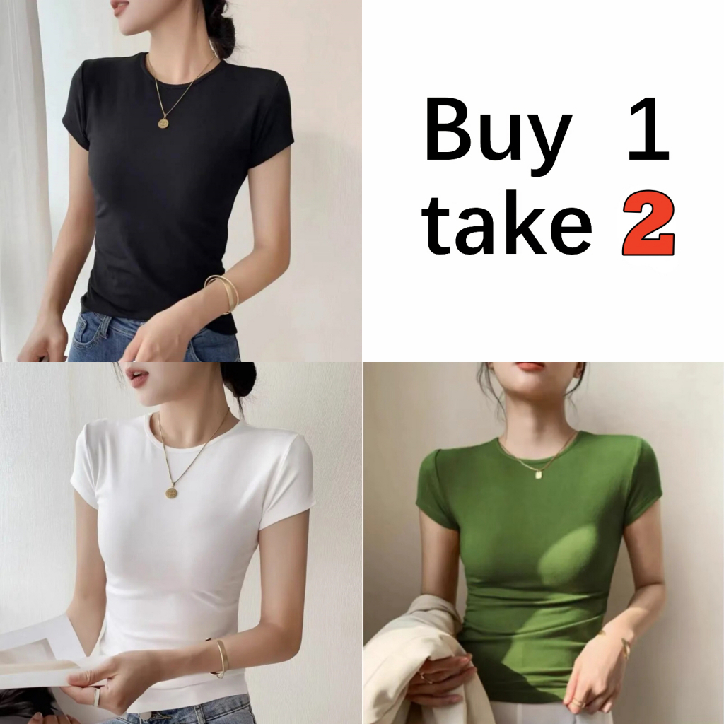 BUY 1 TAKE 2(total of 3) Double Lining T shirt for women Cotton korean ...