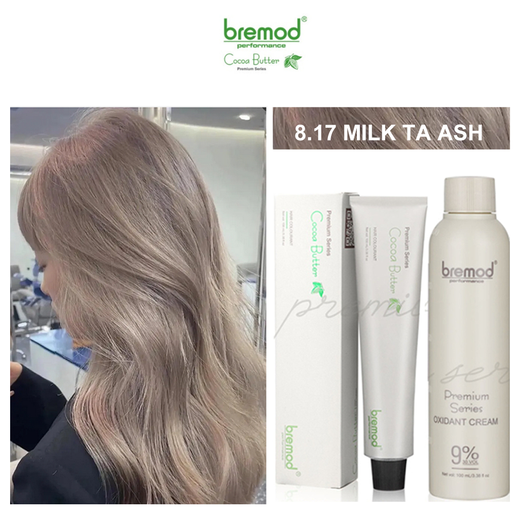 Bremod Premium 8.17 MilkTea Ash Hair Color Set With Oxidizing Cream BR ...