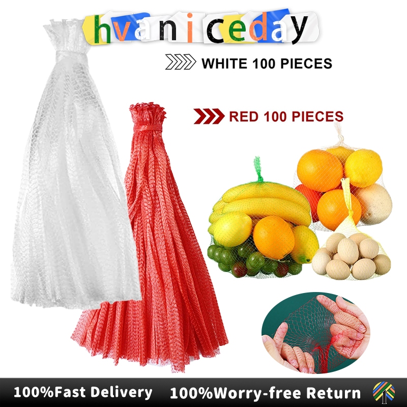 100pack 13.8inch Reusable Vegetable Net Bag Produce Mesh Bags for ...