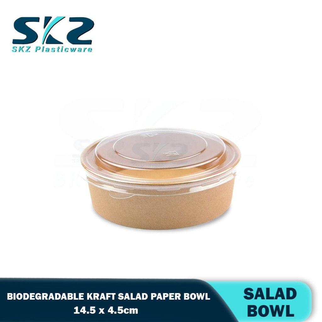 Kraft Salad Bowl 50 Pcs Round Disposable Paper Bowl and Plastic Lid 500ml | Shopee Philippines
