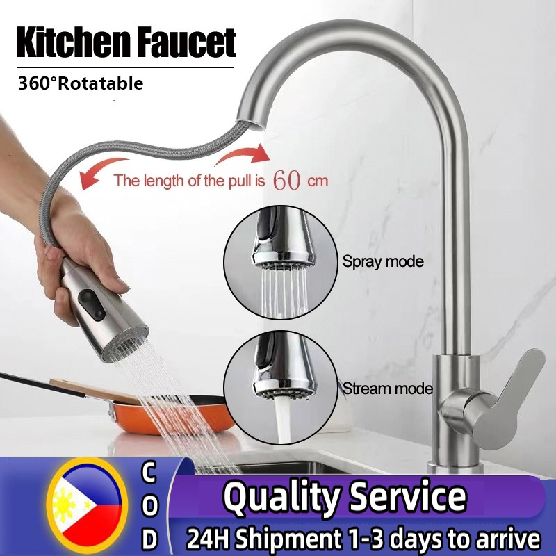 Kitchen faucet 304 stainless steel 360° swivel Pull-out sink faucet ...