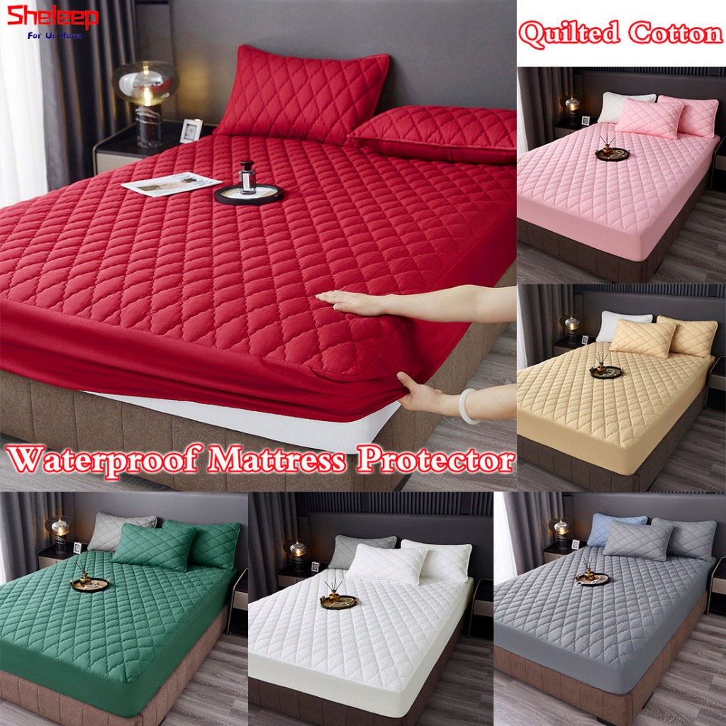 Sheleep Garterized Waterproof Mattress Protector Quilted Cover Foam ...