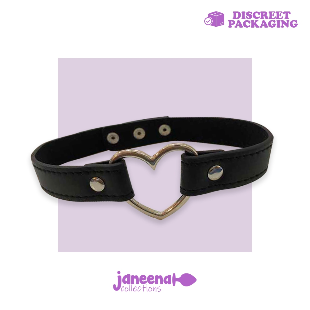 Janeena Leather Choker Collar Sub Neck Collars Punk Goth Emo Heart ...