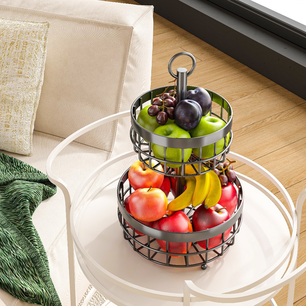 2 Tier Fruit Organizer Vegetable Rack Onion Garlic Rack Black Stainless ...