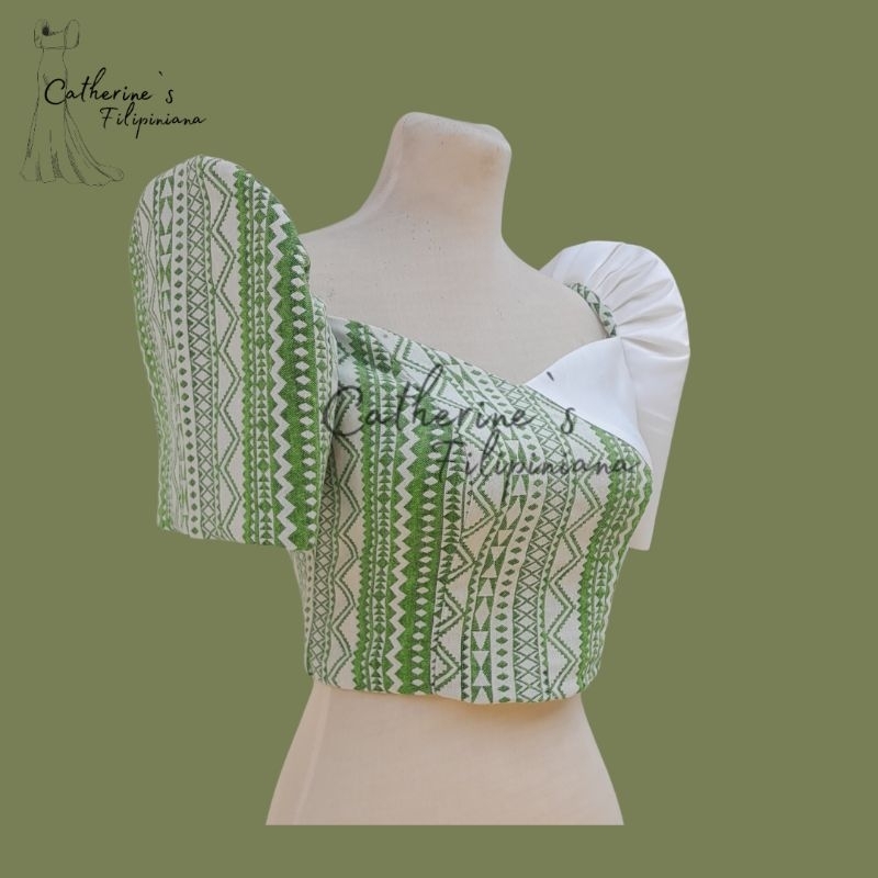 Modern Filipiniana Ethnic Top with Olive Green Ruffles Skirt | Shopee ...