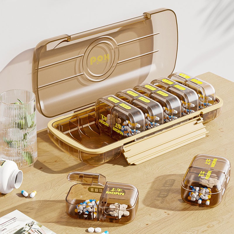 14 Compartment Pill Box Portable Tablet Dispensing Box Sealed Medicine ...