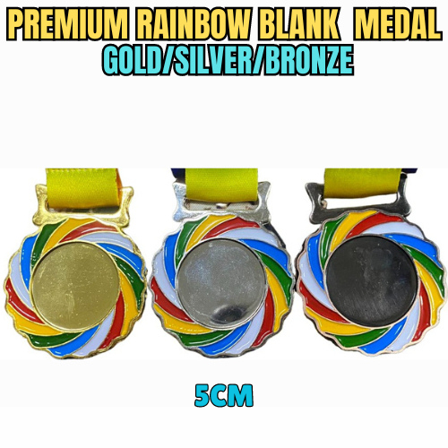RAINBOW BLANK MEDAL MULTI-COLORED LACE GOLD/SILVER/BRONZE AVAILABLE(5CM ...