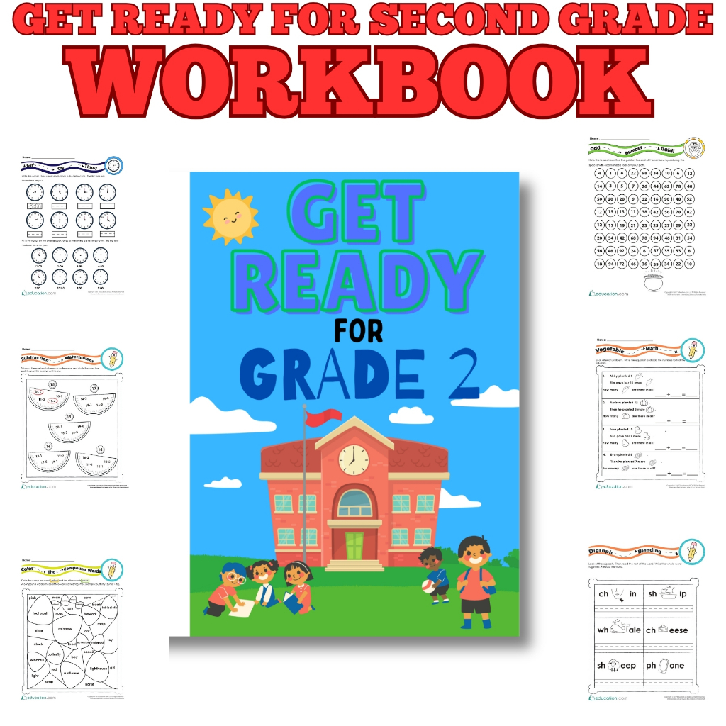 GET READY FOR SECOND GRADE WORKBOOK 50+ PAGES WITH ENGLISH AND MATH ...