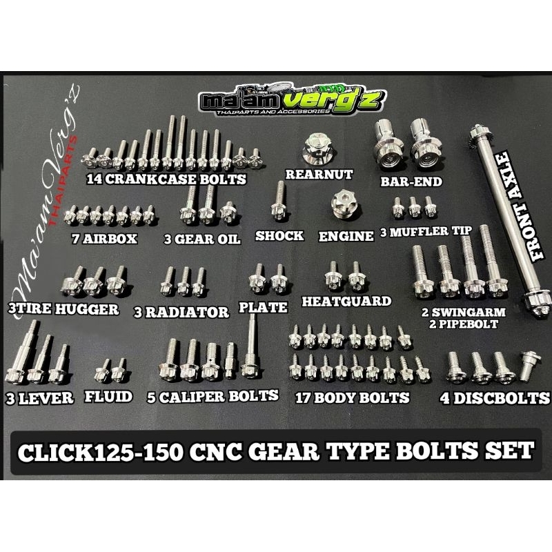 CLICK 125-CLICK 150 CNC GEAR TYPE BOLTS (PER PARTS) | Shopee Philippines