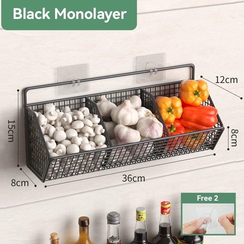 Kitchen condiments organizer rack wall hanging seasoning storage onion ...