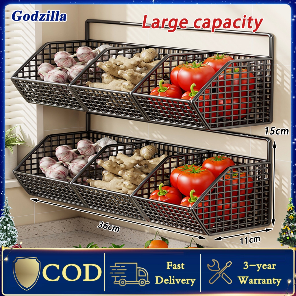 Kitchen Condiments Organizer Rack Wall Hanging Seasoning Storage Fruit ...