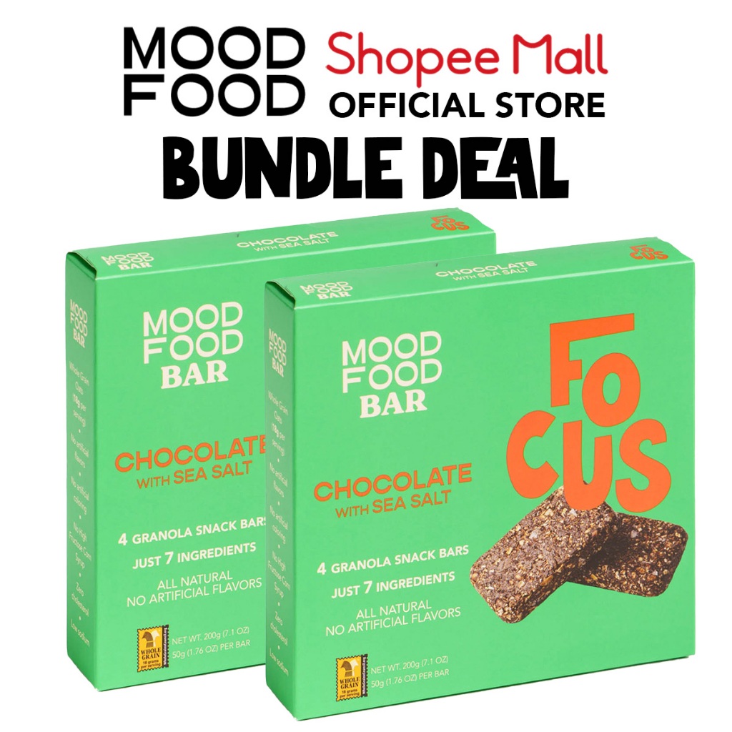 MOOD FOOD BAR FOCUS Chocolate with Sea Salt (2 box bundle = 8 snack ...