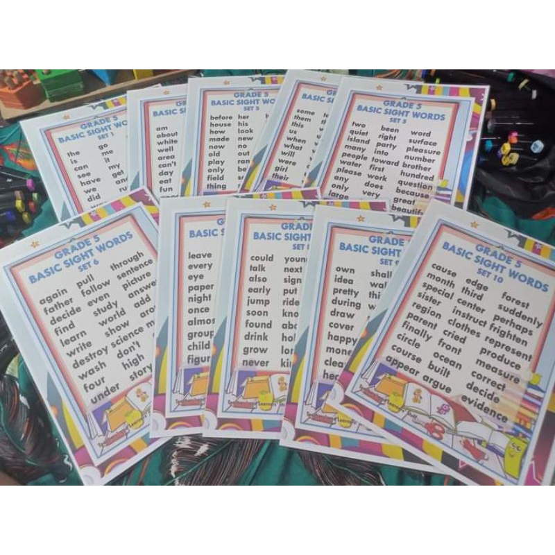 Grade 5 Basic Sight Words (10pcs A4 Laminated Charts) | Shopee Philippines
