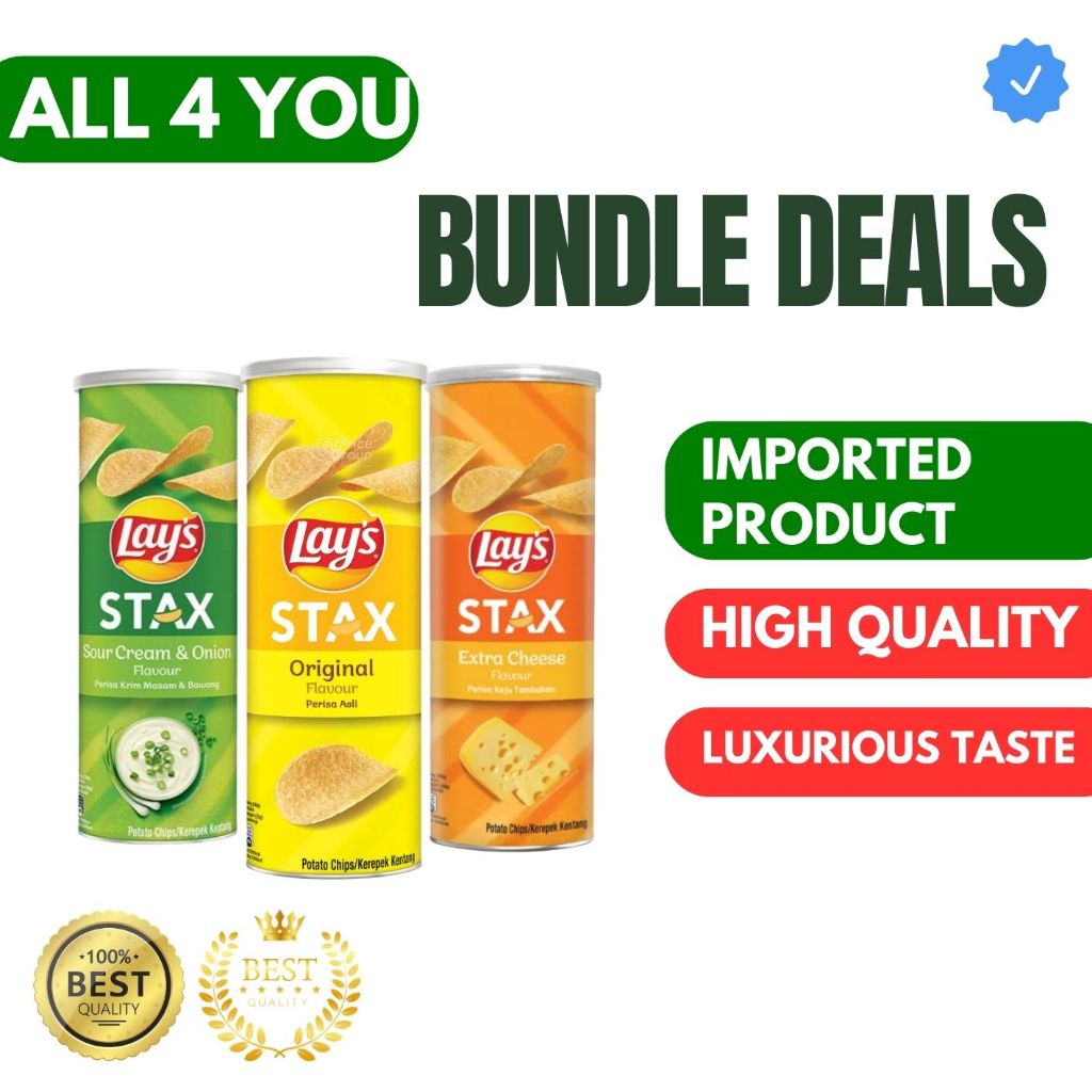 Lays Stax Bundle Potato Crisp Orignal, Cheese, Sourcream 105g | Shopee ...