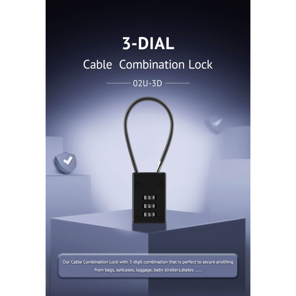 Anti-theft 3-Digit Cable Combination Padlock Wire Rope Backpack Lock ...