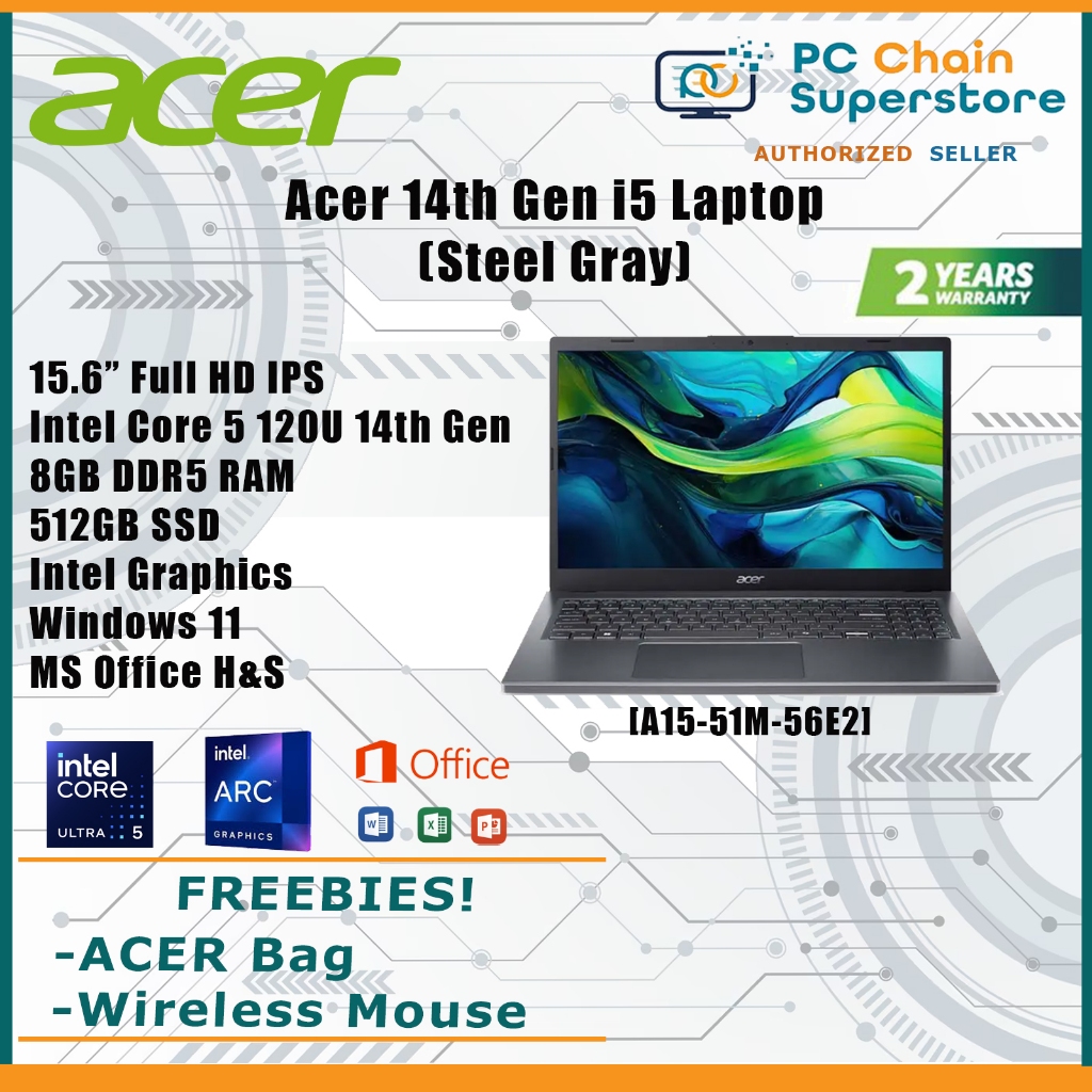 Acer A15-51M-56E2 14th Gen Laptop - 15.6" Full HD IPS / Intel Core 5 ...