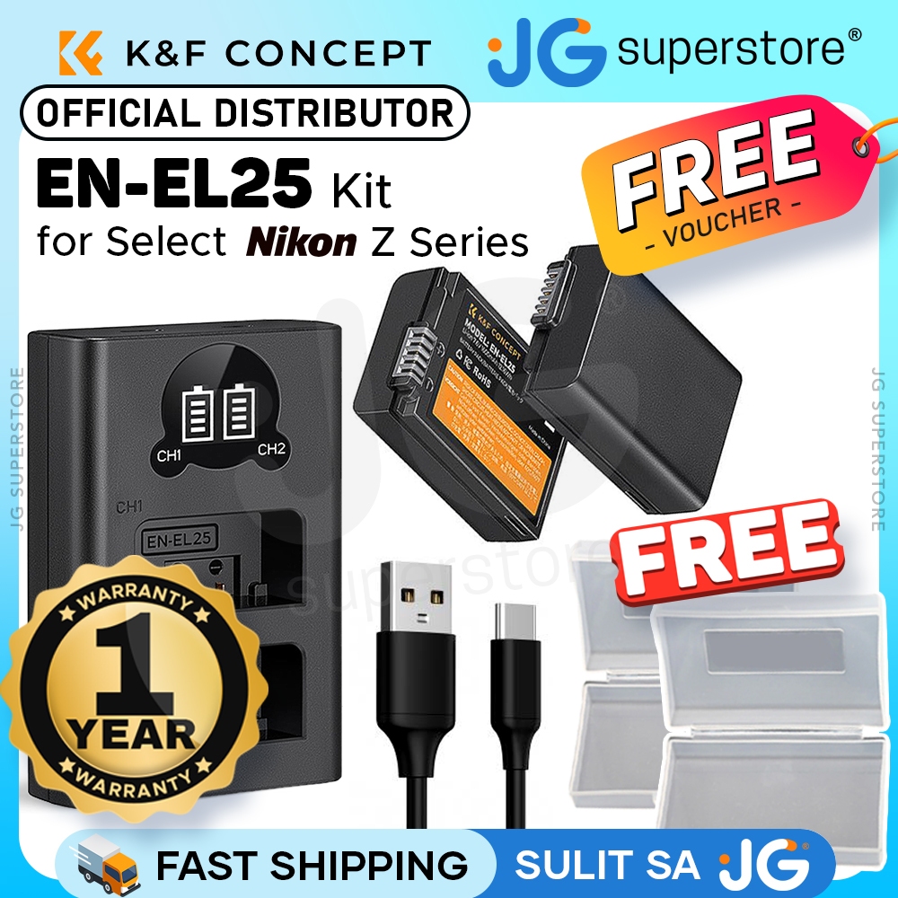 K&F Concept EN-EL25 EN-EL25A 1600mAh Battery & Charger Set (2-Pack) for Nikon Z 30 Z 50 Z fc ...