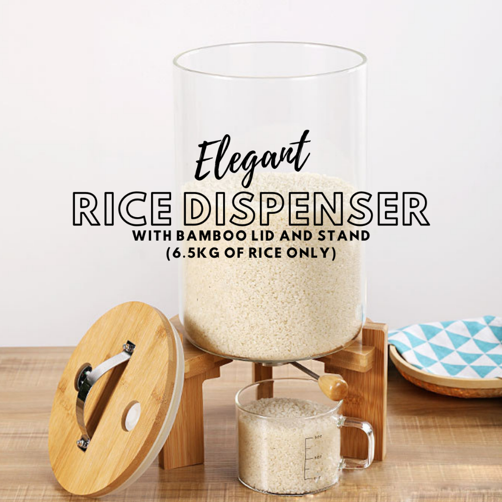 Glass Rice Dispenser with Wooden Stand Grains Cereals Oatmeal Dry Food ...