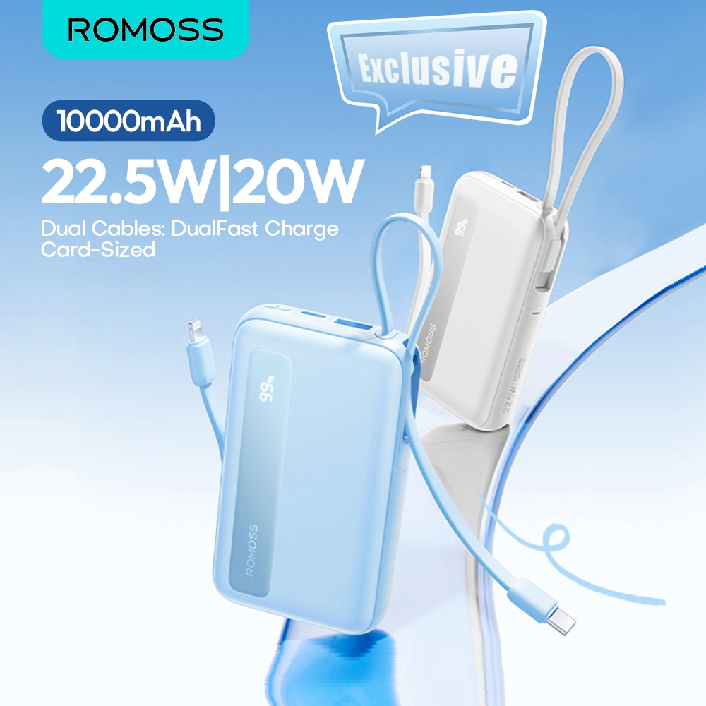 Romoss PPR10 10000mAh Super Fast Charging Built-in Cables Large ...