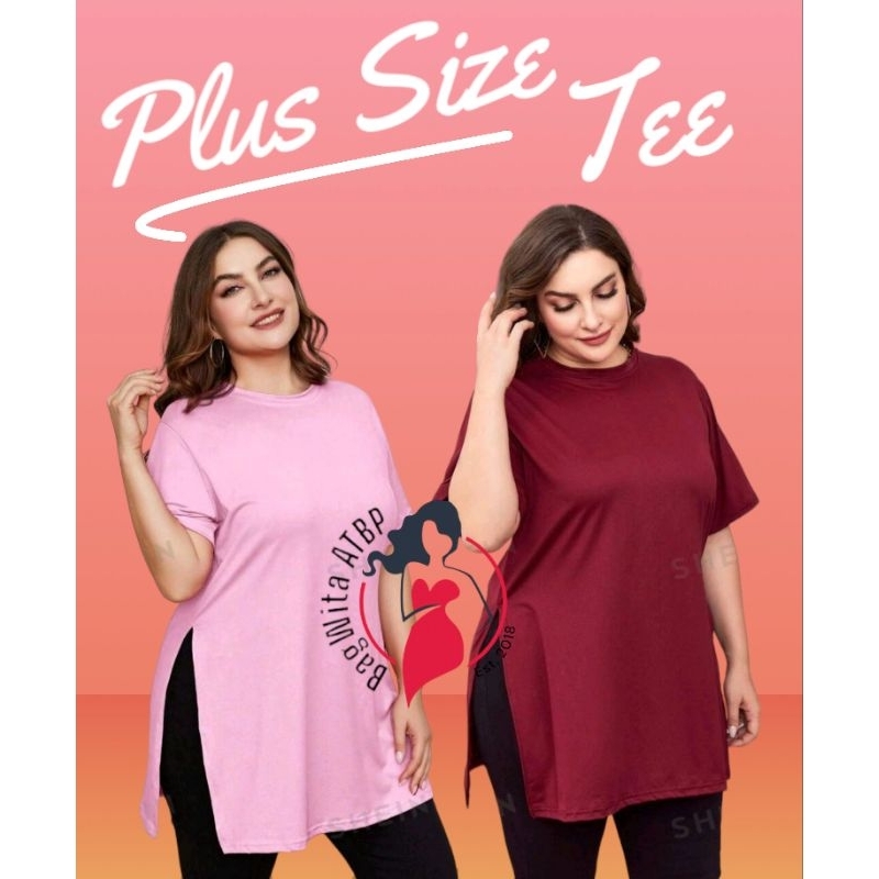 Spandex Split Hem Tee Plus Size Burgundy / Pink | Shopee Philippines