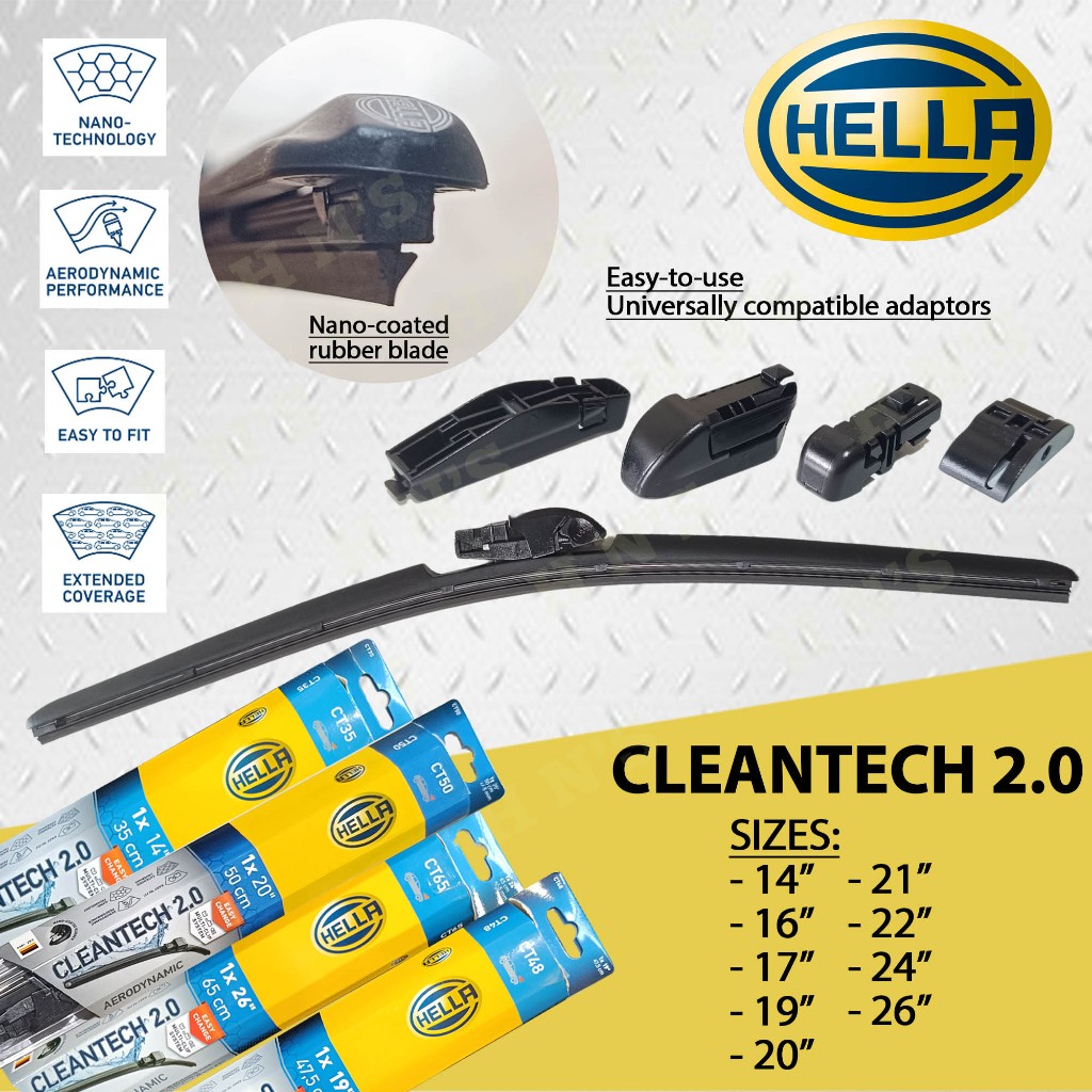 HELLA Cleantech 2.0 Wipers 14" 16" 17" "19" 20" 21" 22" 24" 26" Wiper Blade Banana type | Shopee ...