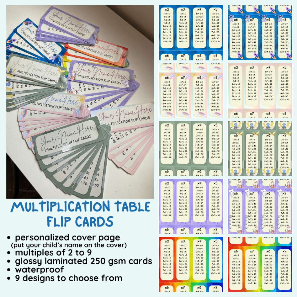 Multiplication Table Flip Cards | x2 to x9 | Flash Cards | Shopee ...