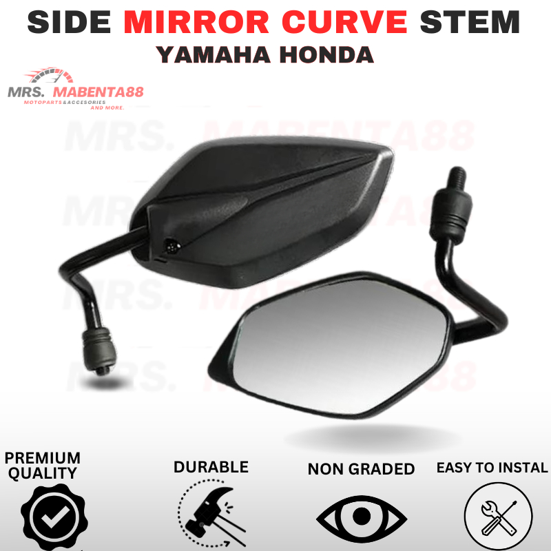 MOTORCYCLE SIDEMIRROR CURVE STEM FEAT FOR HONDA AND YAMAHA CURVED STEM ...