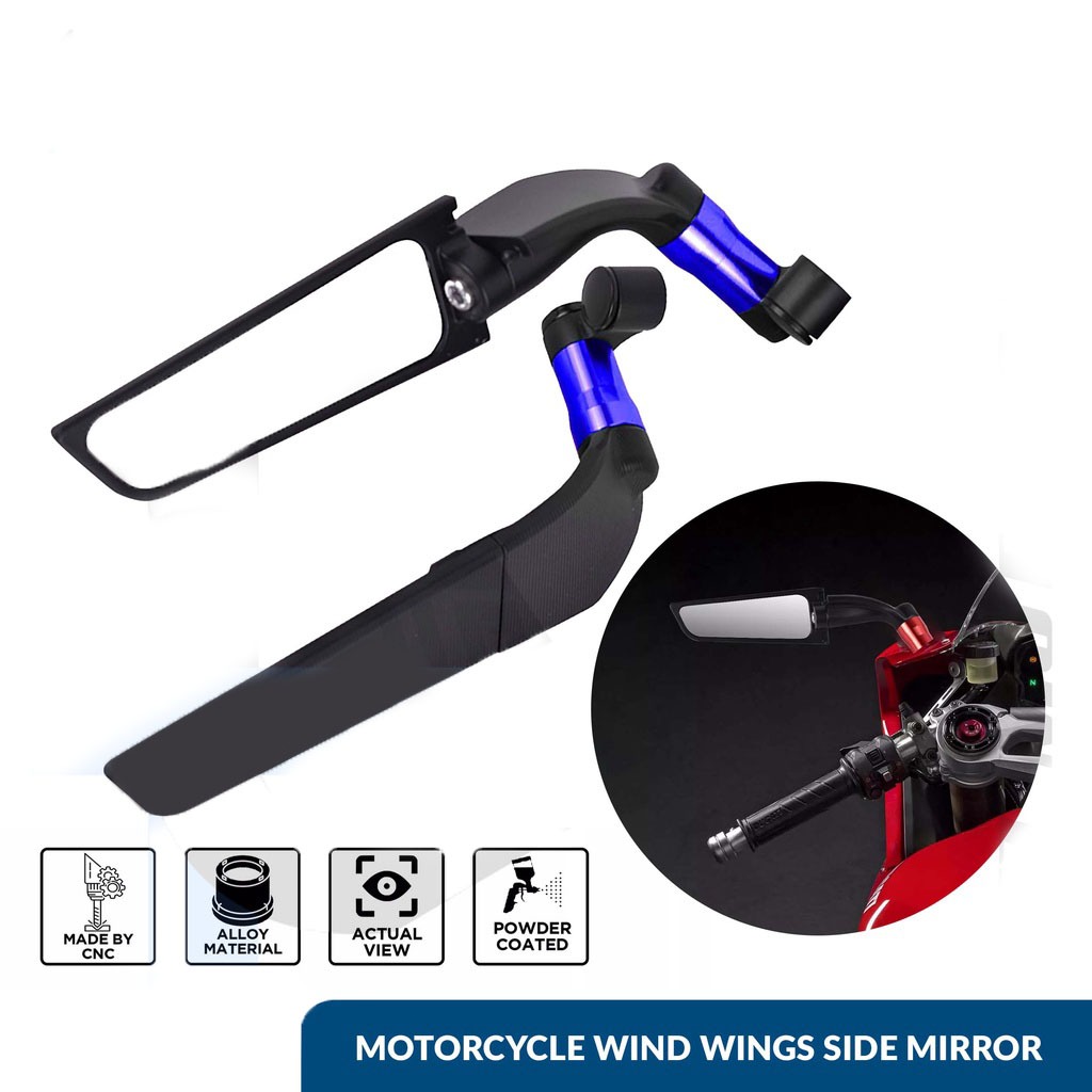 Universal Motorcycle Side Mirror Rearview Mirrors Wind Wing Rotating ...