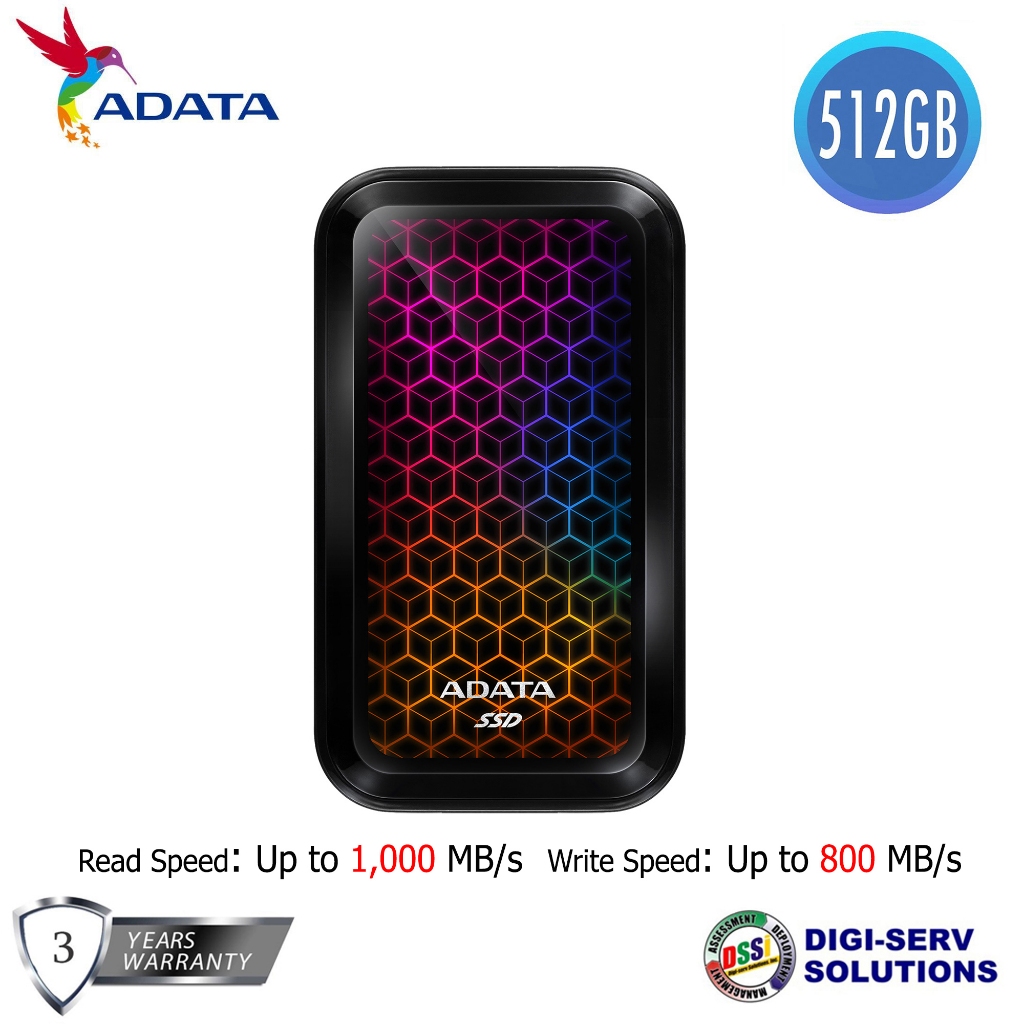 Adata SE770G 512GB RGB Durable Portable SSD with USB 3.2 Type-C ...