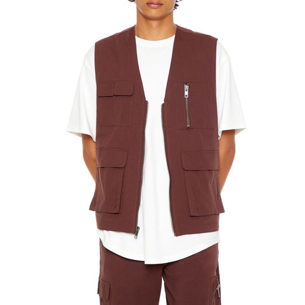Forever 21 Men's Zip-Up Utility Cargo Vest | Shopee Philippines