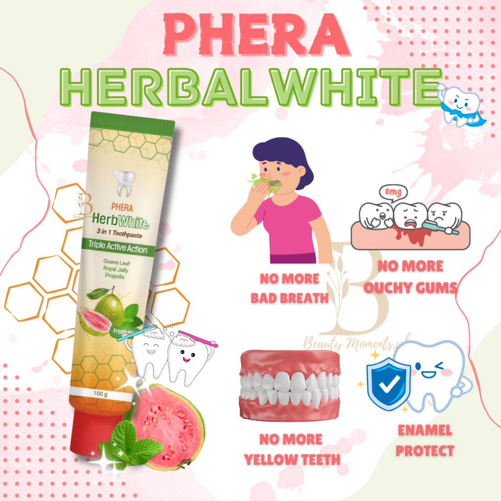 PHERA HERBALWHITE TOOTHPASTE 100G mint flavor anti microbial anti ...