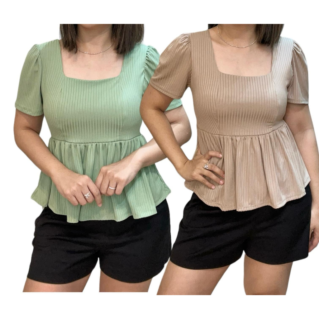 Tagless.ph ALI PLAIN Square Neck Peplum Top Blouse Cotton | Shopee ...