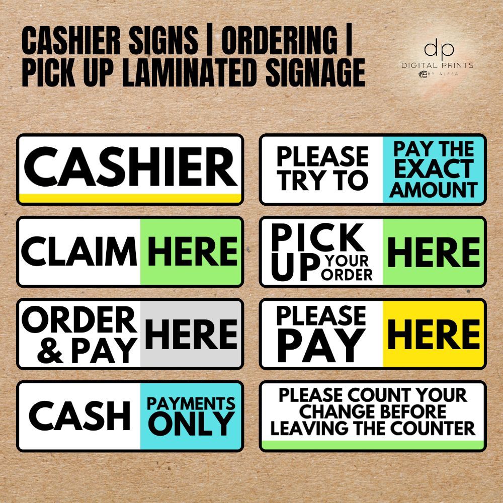 cashier signs | payment sign | order signs | laminated signage ...