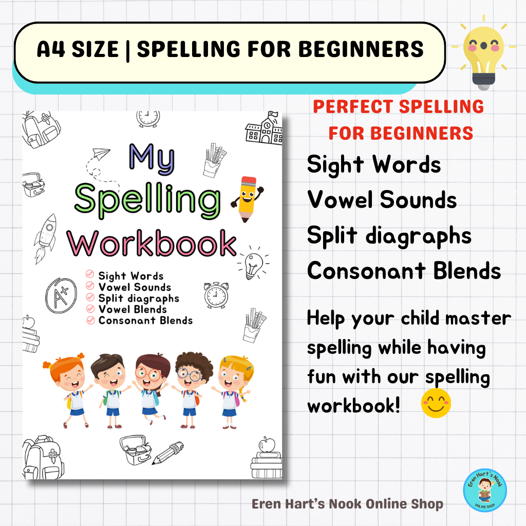 SPELLING WORKBOOK FOR BEGINNERS | PERFECT FOR KINDER, GRADE 1 AND 2 ...