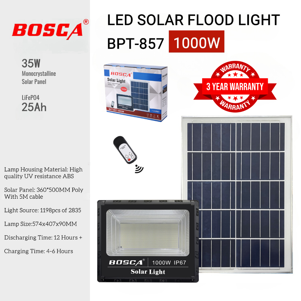 BOSCA 3 Year Warranty 1000W Outdoor LED Solar Flood Light Street Lamp ...