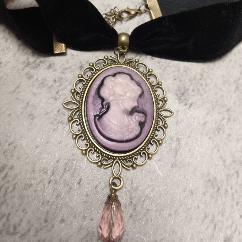 Large Pastel Cameo Maria Clara Victorian Velvet Choker Necklace ...